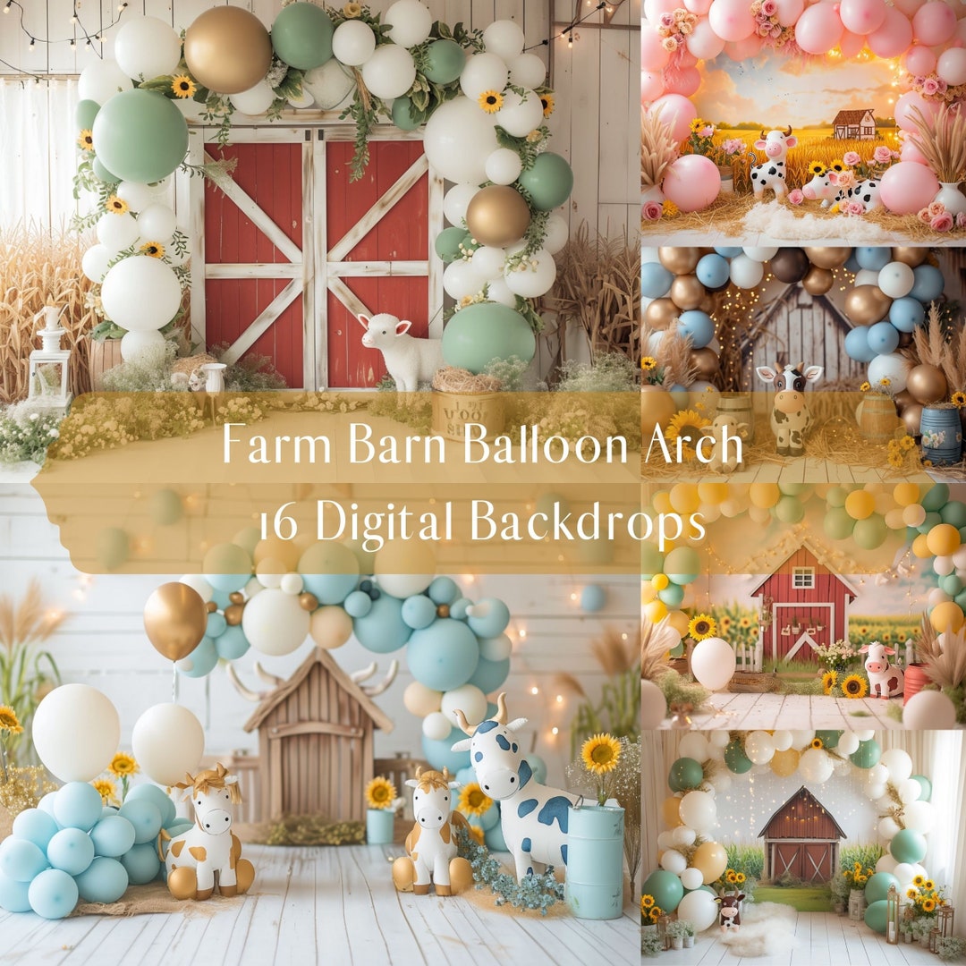 Farm Barn Balloon Arch Digital Backdrops, Child Photography Studio ...