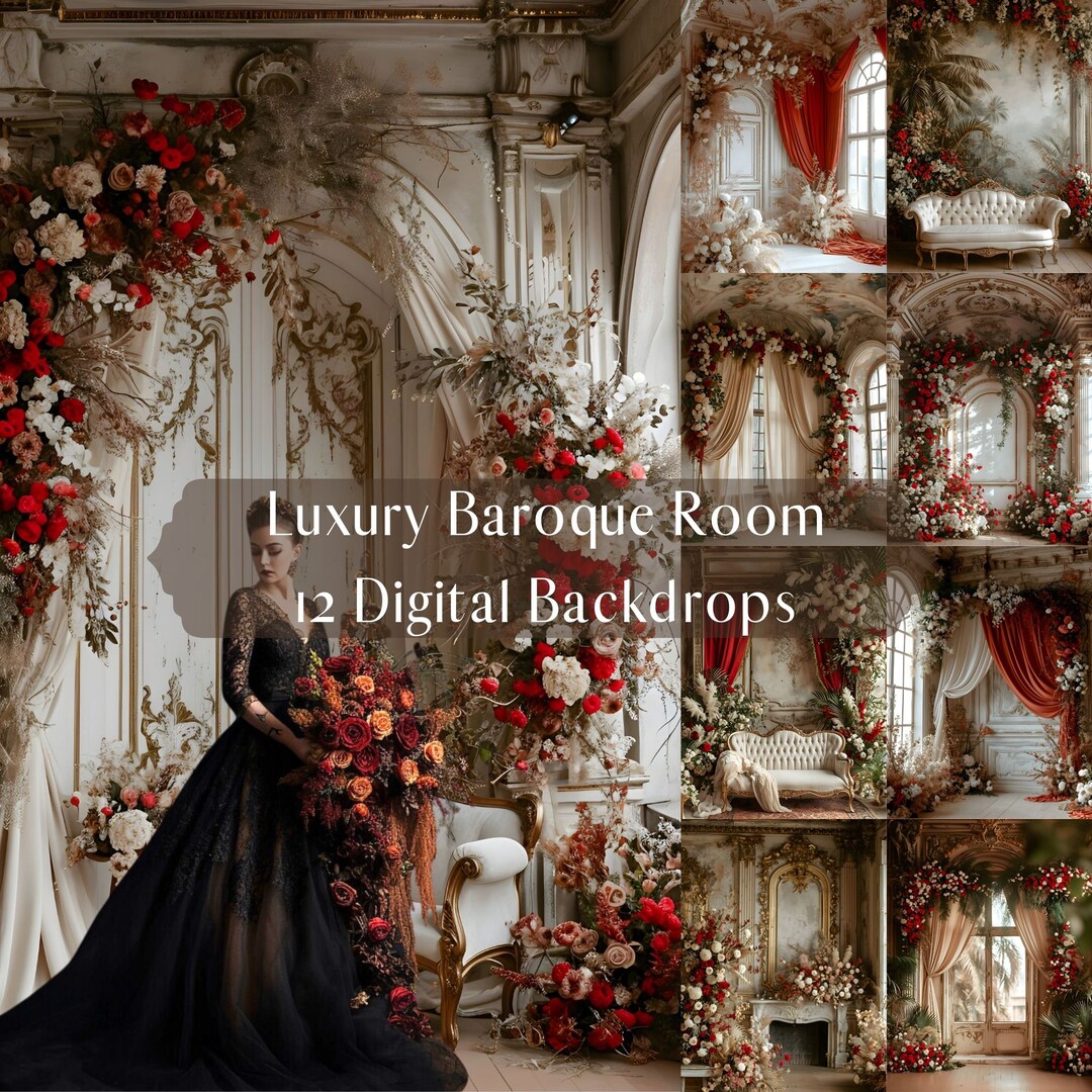 Luxury Floral Baroque Room Digital Backdrops,maternity Engagement ...