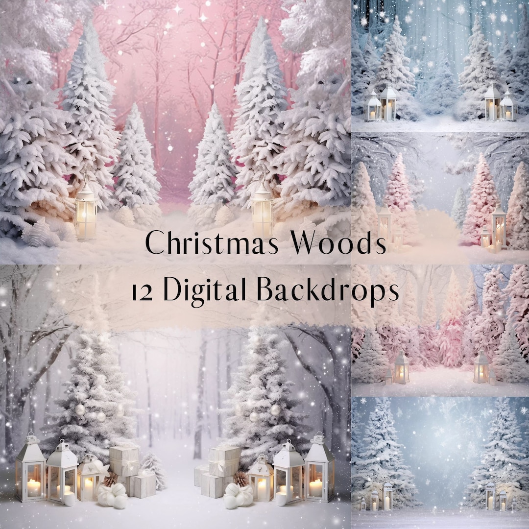Christmas Snow Woods Digital Backdrops, Composite Backdrops Holiday ...