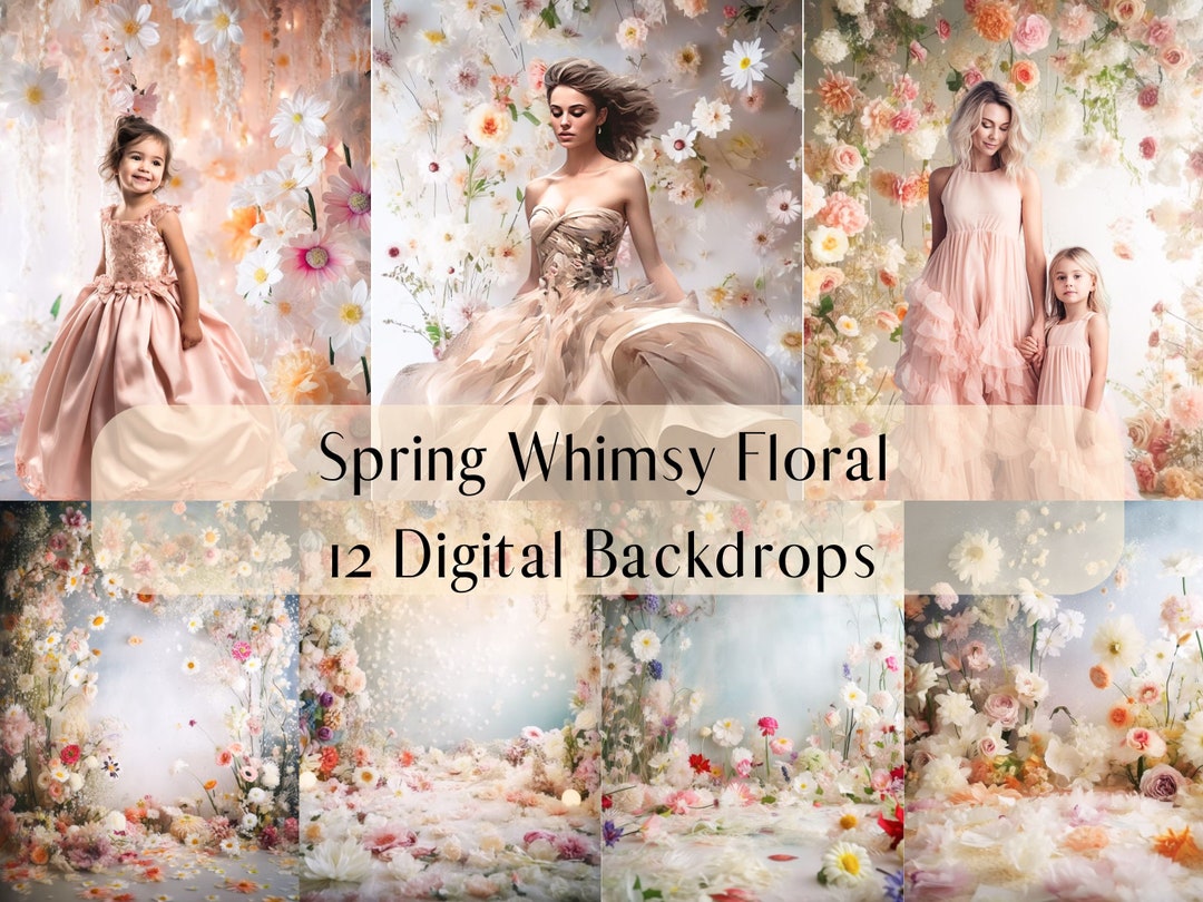 12 Spring Whimsy Floral Digital Backdrops,maternity Digital Overlays ...