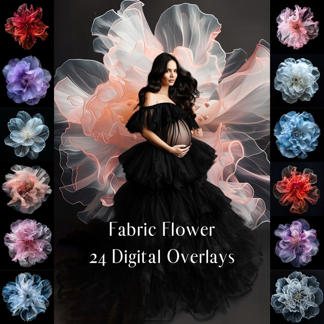 24 Fabric Flower Digital Overlays, Fine Art Texture Overlays, Maternity ...