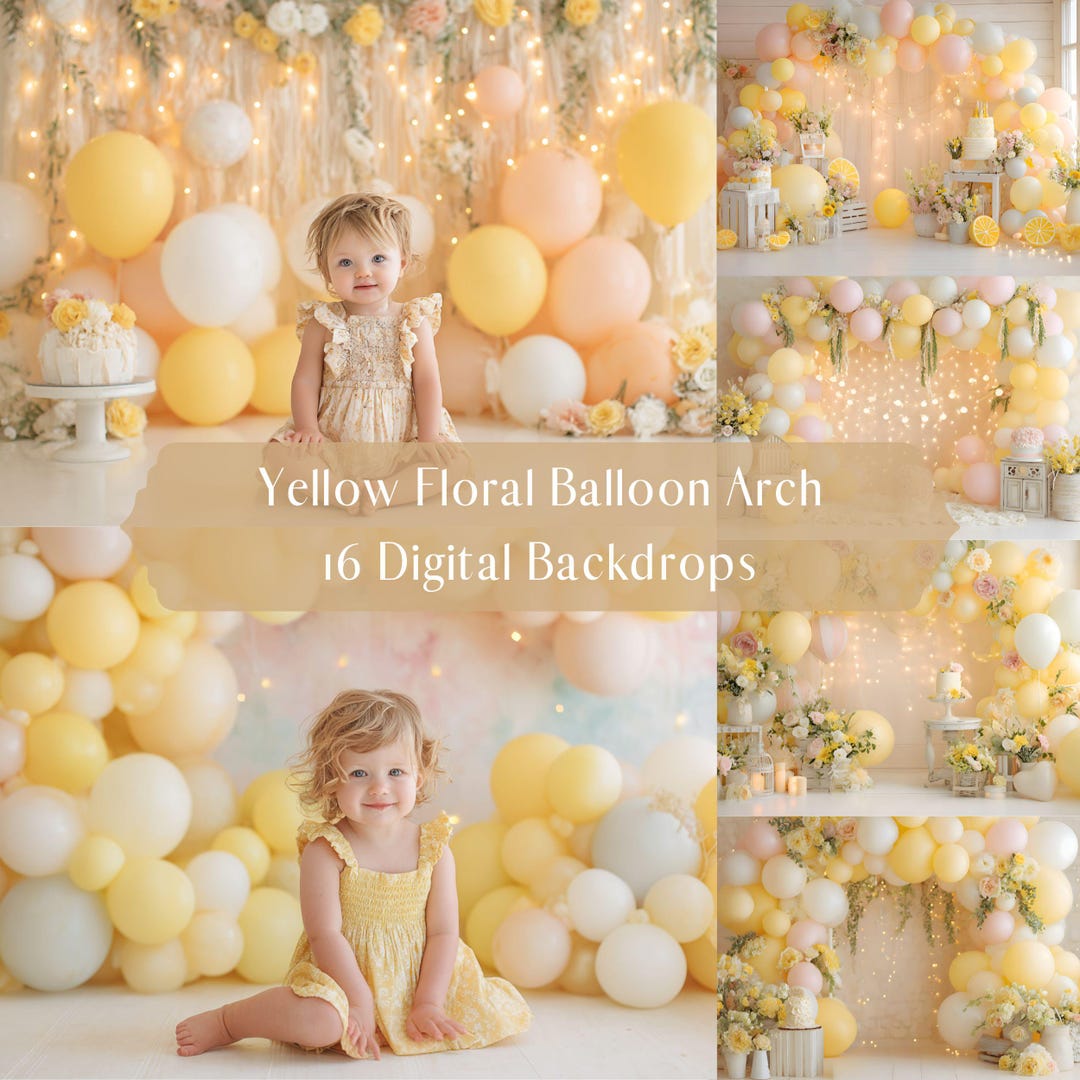 Yellow Floral Balloon Digital Backdrops, Child Photography Studio ...
