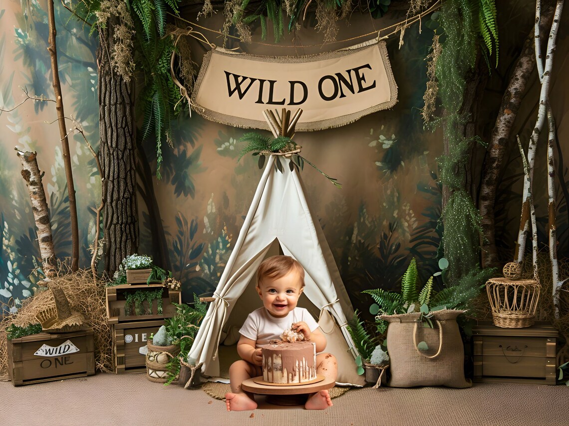 Woodland One Year Birthday Digital Backdrops, Child Photography Studio ...