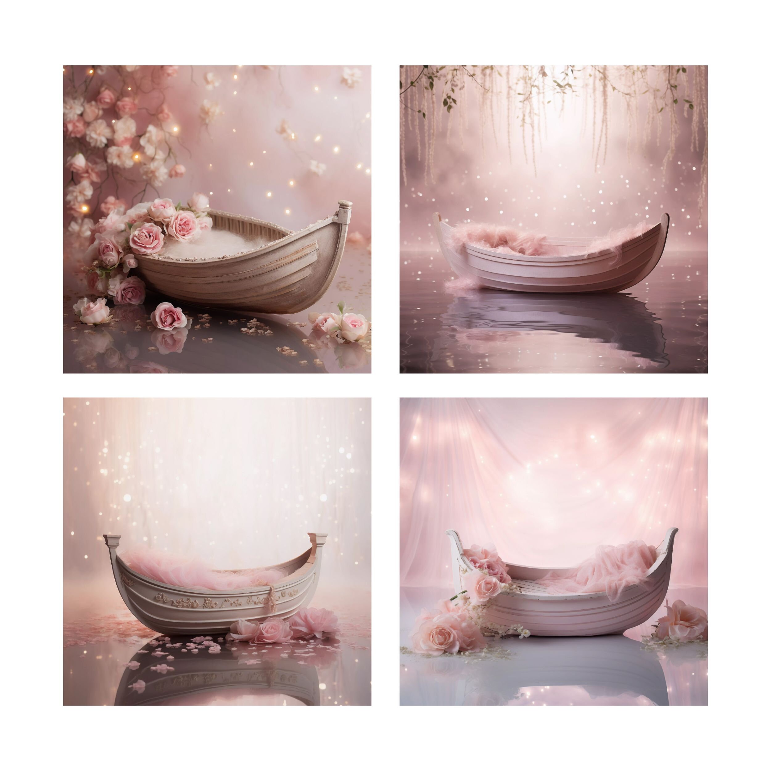 Dreamy Floral Boat Digital Backdrops, Newborn Maternity Portrait Photo ...