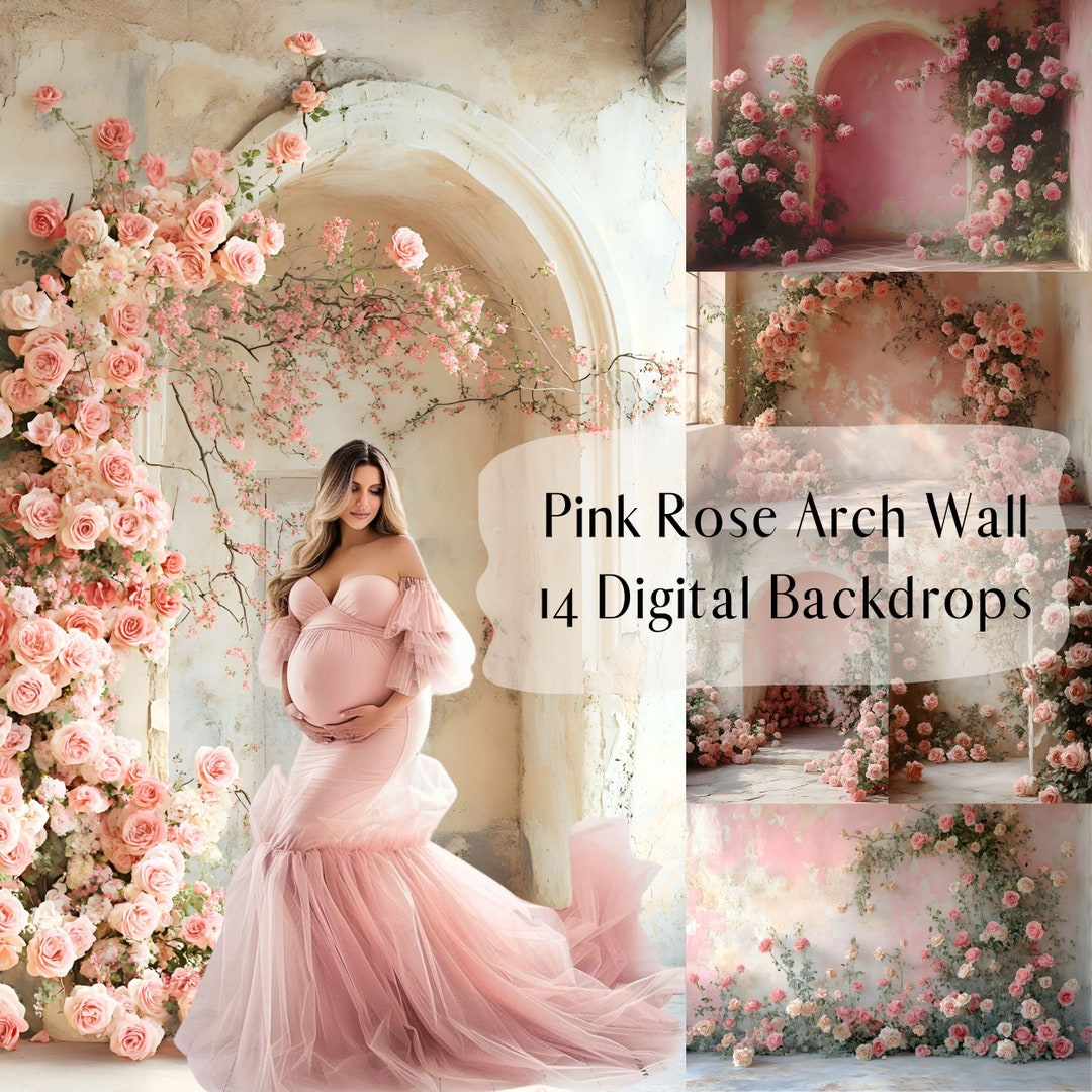 Rustic Pink Rose Arch Wall Digital Backdrops, Maternity Wedding ...