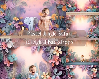 Jungle Safari Digital Backdrops, Tropical Theme Baby Birthday ...