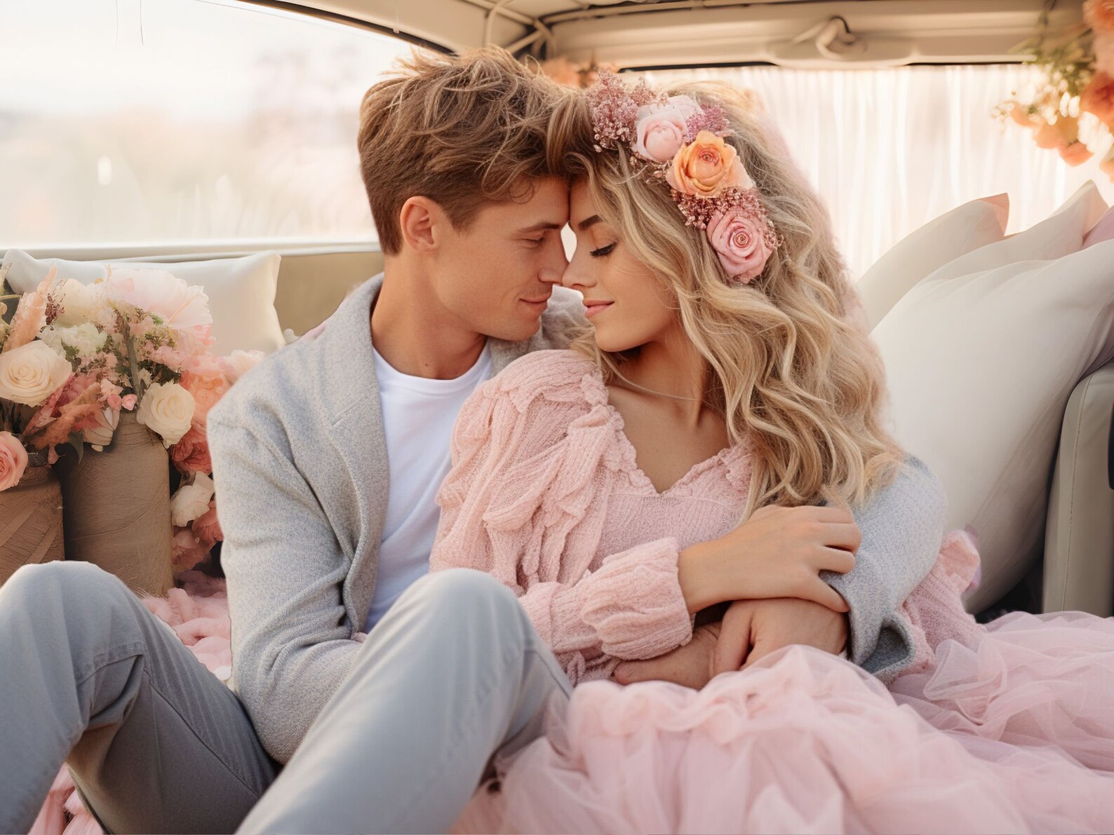 Romantic Pink Pickup Truck Digital Backdrops, Wedding Family Maternity ...