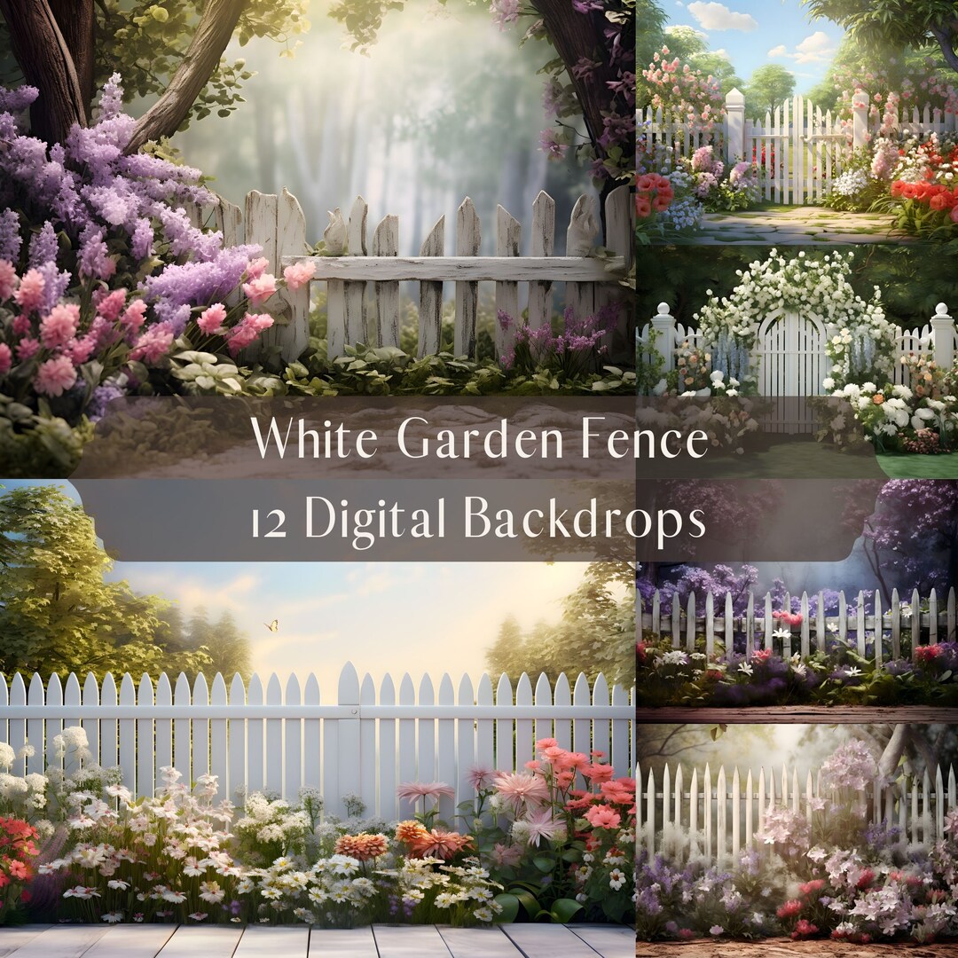 White Garden Fence Digital Backdrops, Photography Studio Backdrops ...