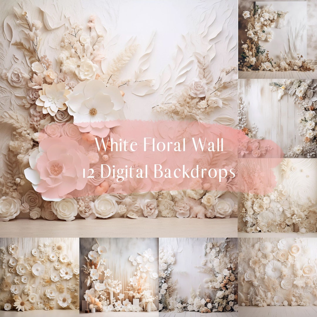 12 White Floral Digital Backdrops, Photoshop Texture Overlays ...