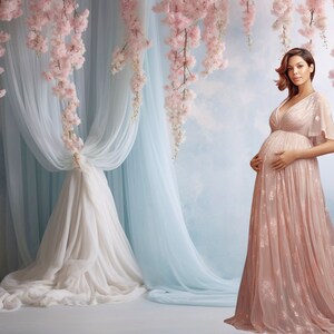 Romantic Blue Pink Digital Backdrops, Maternity Wedding Portrait ...