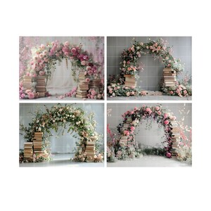 Floral Books Arch Digital Backdrop Bundle, Studio Backdrops, Photoshop ...
