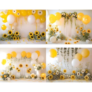 Sunflower Balloon Arch Digital Backdrops, Birthday Party, Cake Smash ...
