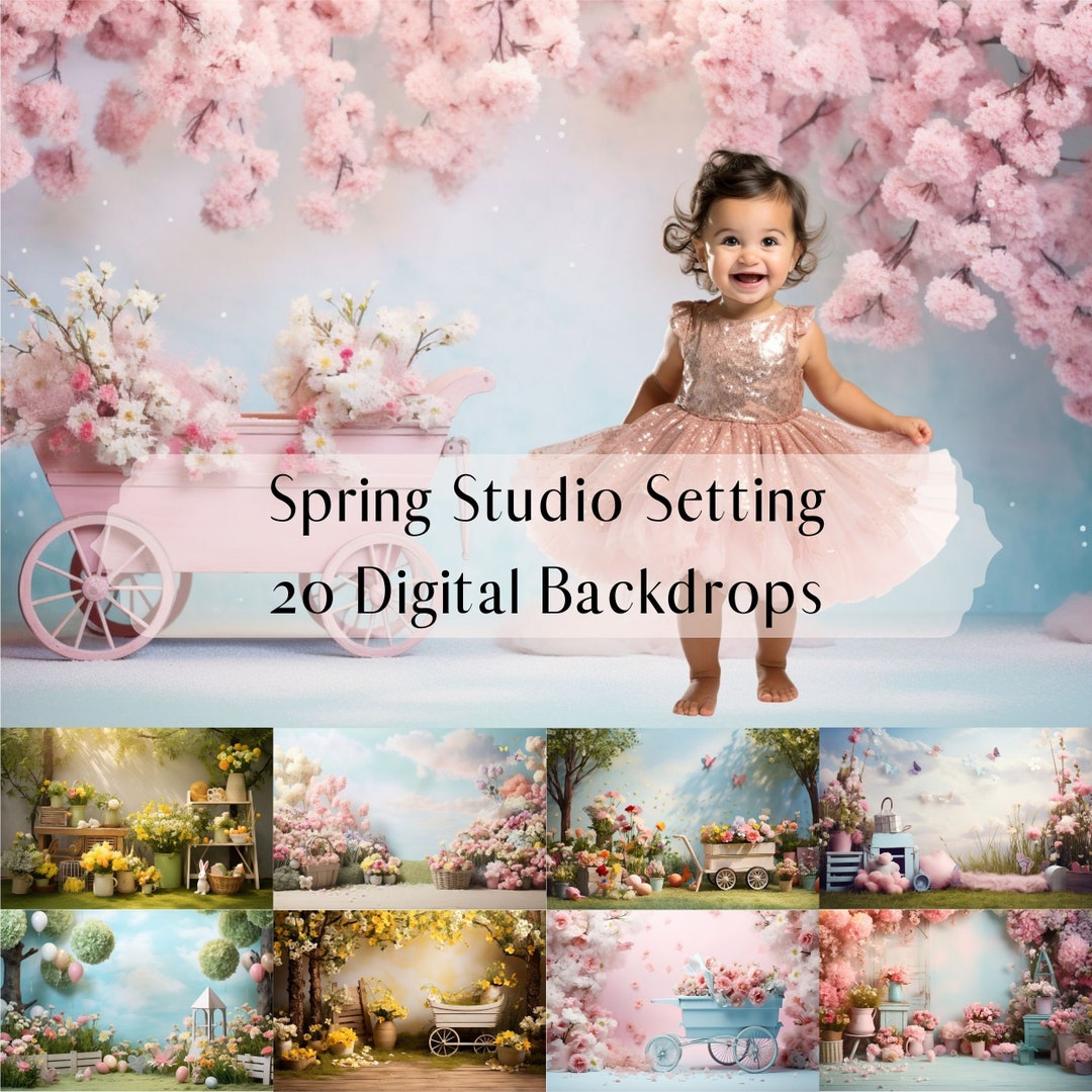 Springtime Whimsy Digital Backdrops, Easter Photo Props, Baby ...