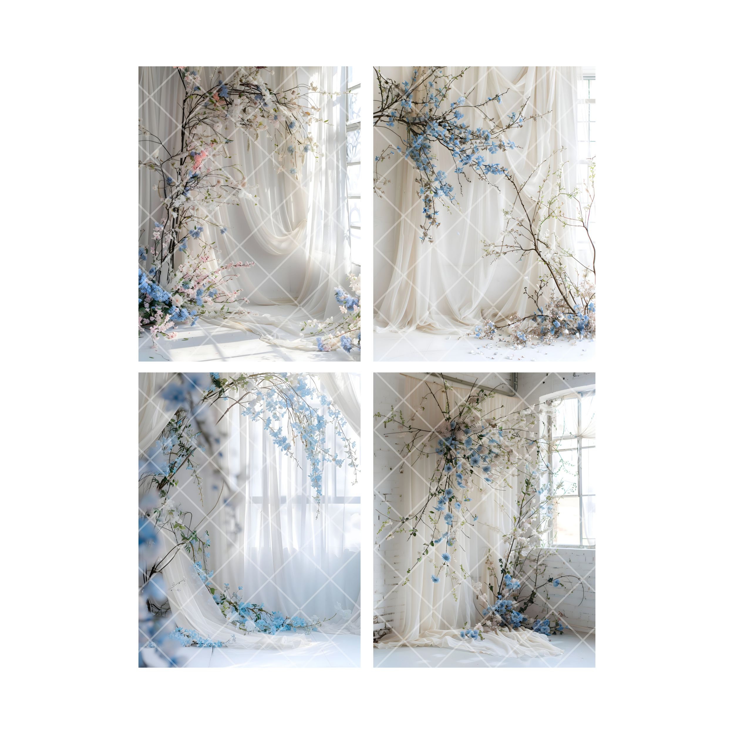 Fine Art Blue Floral Lace Drapery Digital Backdrops, Photoshop Overlays ...