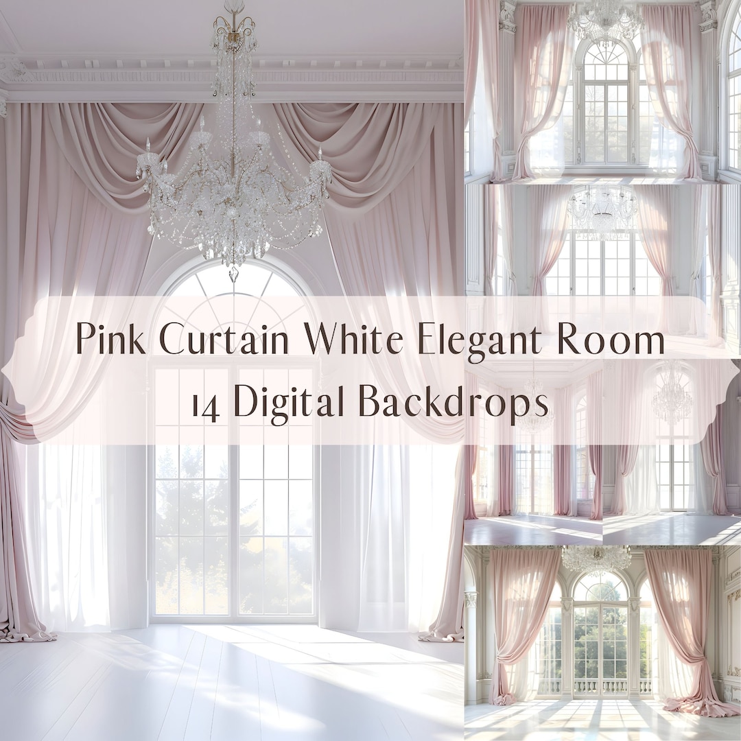 Pink Curtain White Room Digital Backdrops, Maternity Wedding Portrait ...