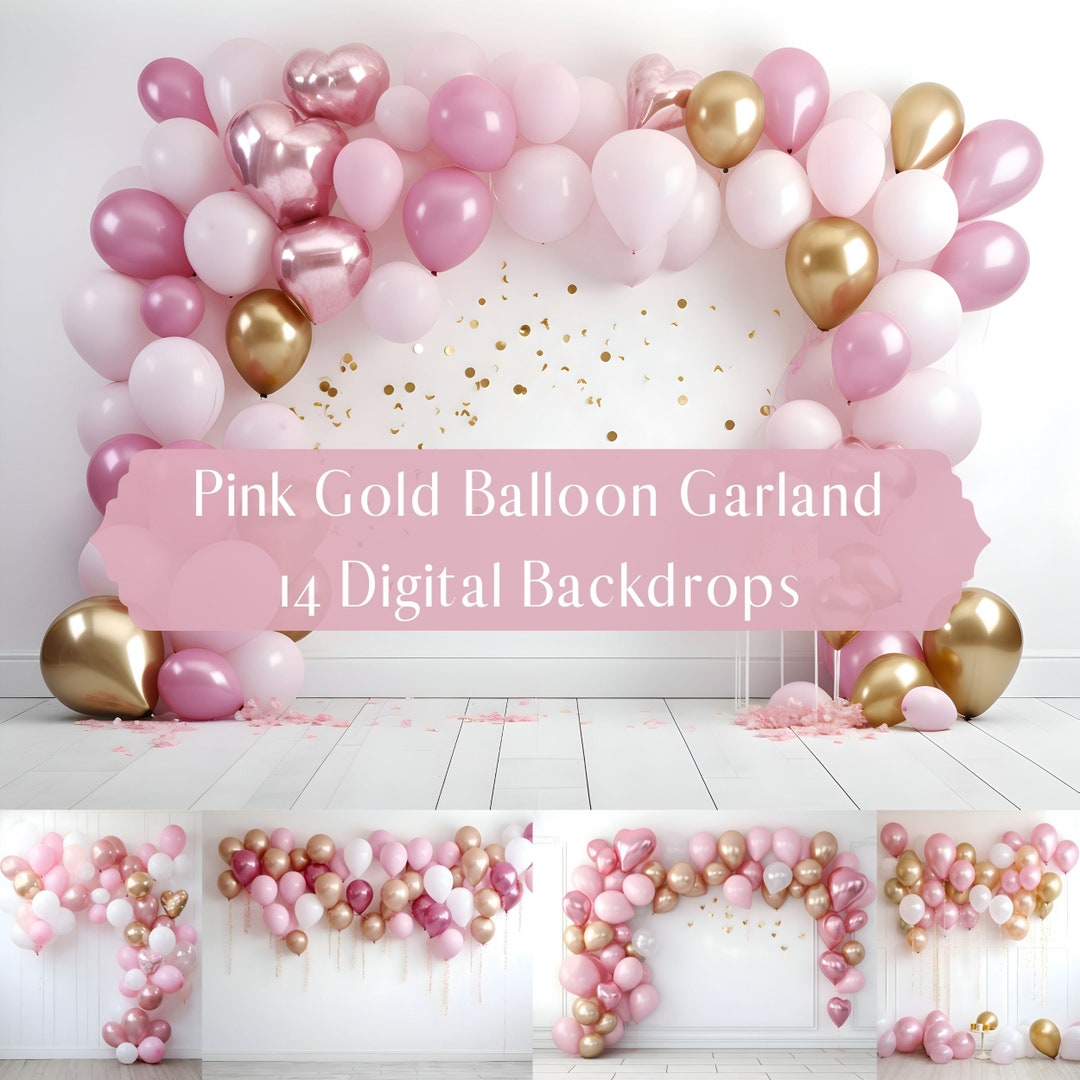 Pink Gold Balloon Garland Digital Backdrops, Family Kids Maternity ...