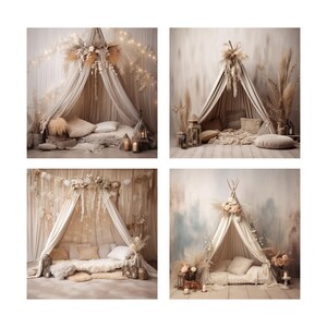 Boho Neutral Tent Digital Background, Studio Backdrop, Photoshop ...
