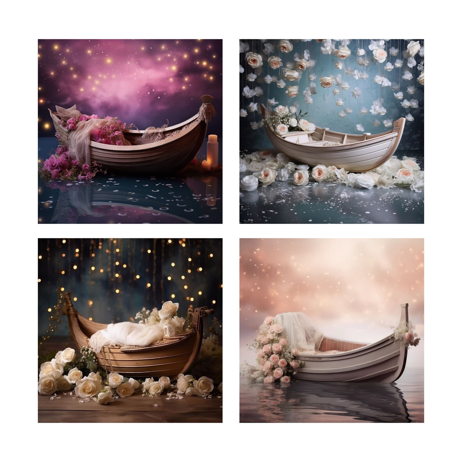 Dreamy Floral Boat Digital Backdrops, Newborn Maternity Portrait Photo ...
