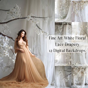 Fine Art White Floral Lace Drapery Digital Backdrops, Photoshop ...
