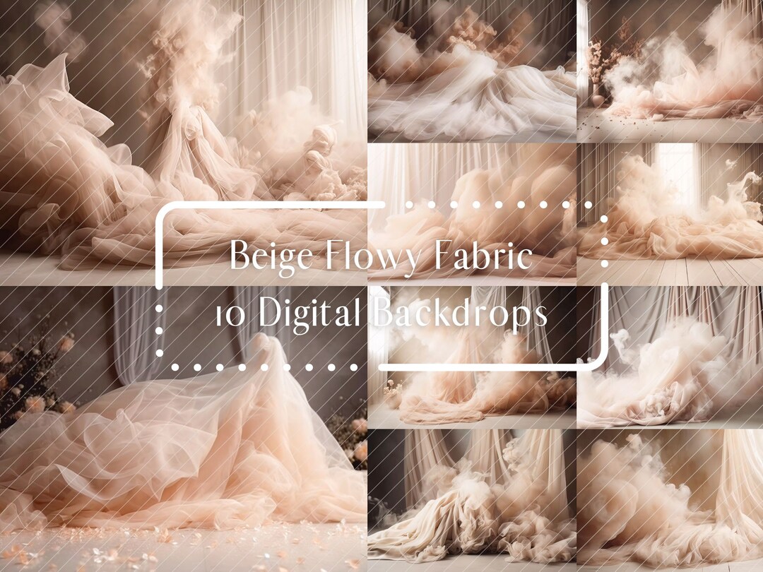 10 Beige Flowy Fabric Digital Backdrops, Maternity Backdrop Overlays ...
