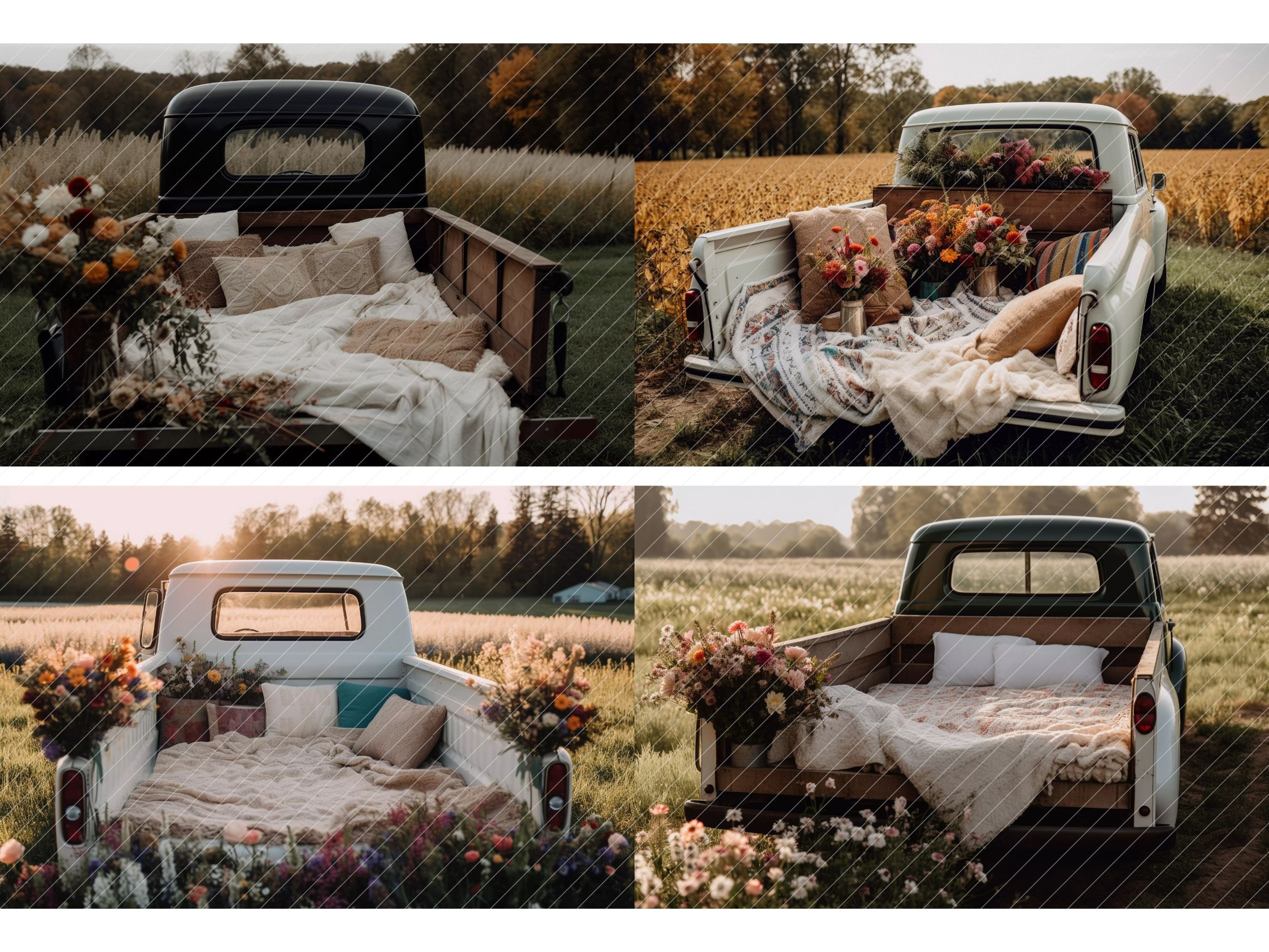 Vintage Pickup Truck Summer Digital Backdrops, Kids Family Engagement ...