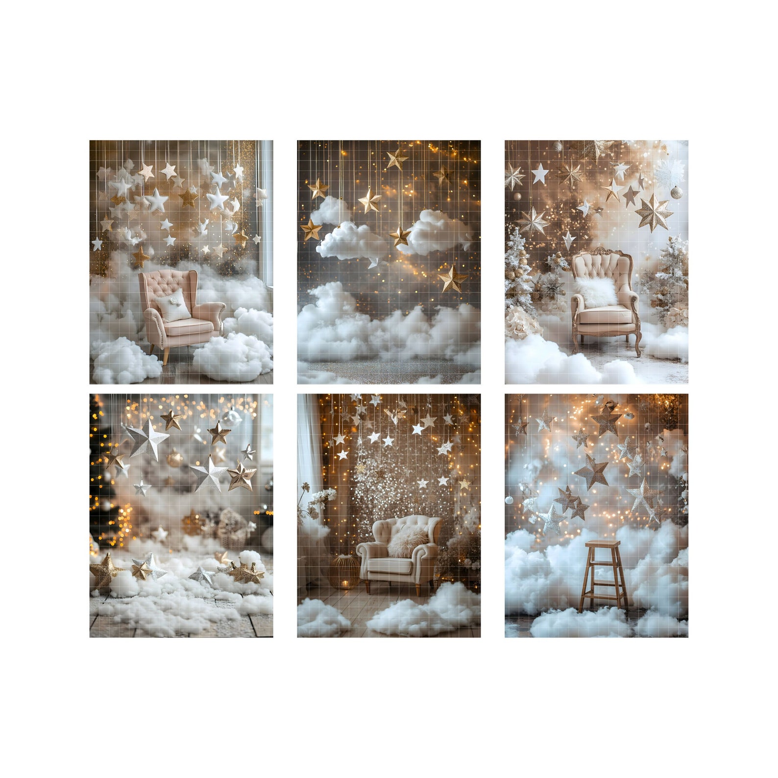 Cloud and Hanging Stars Digital Backdrops, Composite Backdrops Holiday ...