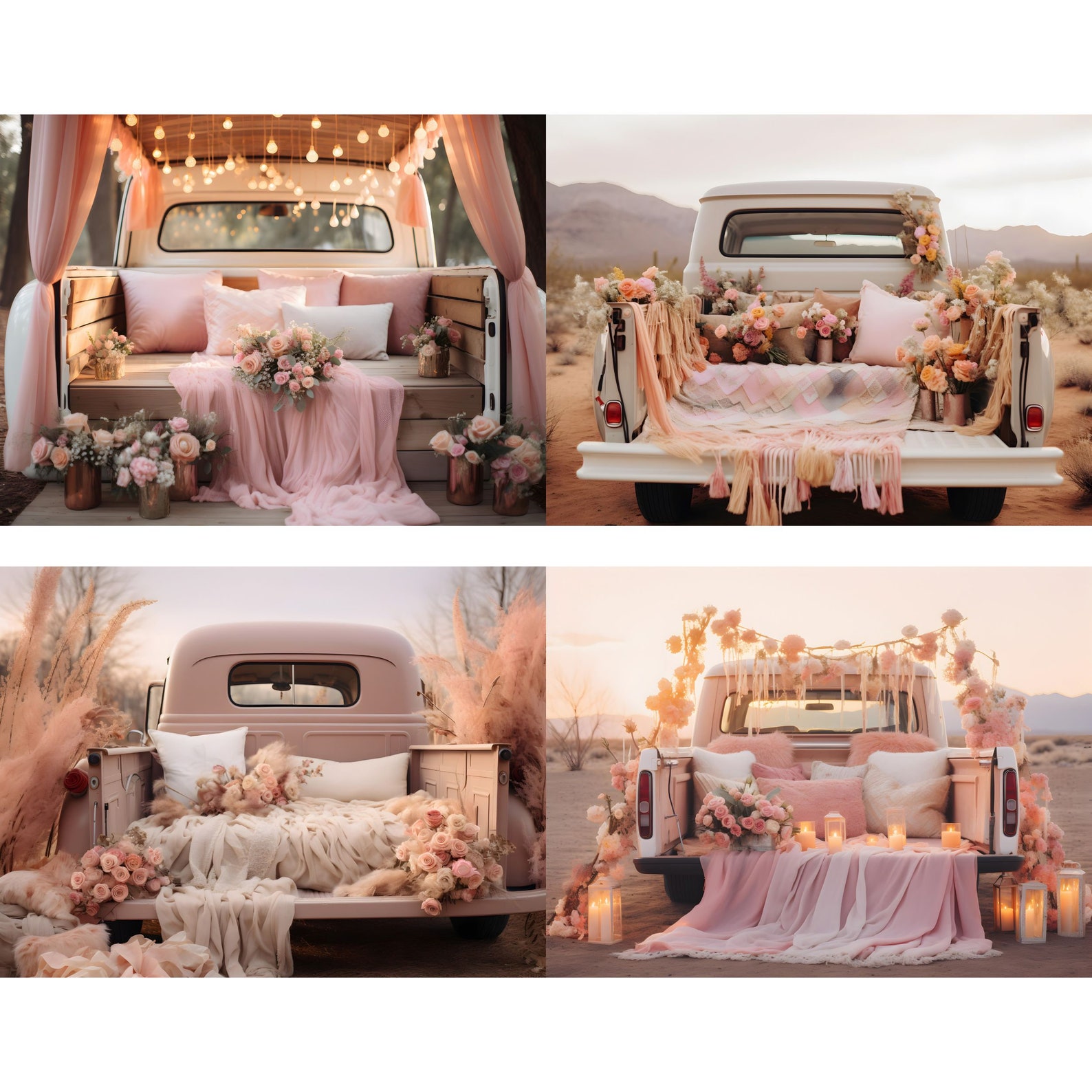 Romantic Pink Pickup Truck Digital Backdrops, Wedding Family Maternity ...
