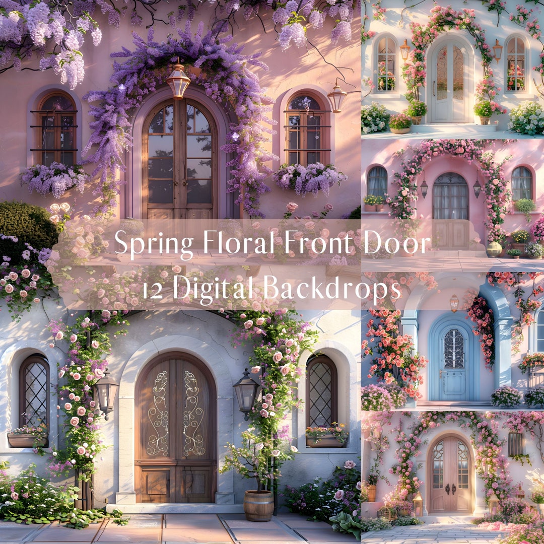 Spring Front Floral Door Digital Backdrops, Maternity Family Wedding ...