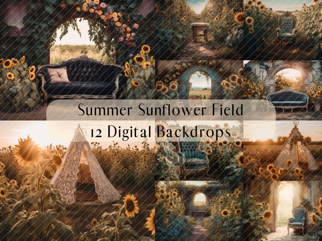 Summer Sunflower Field Digital Backdrops, Maternity Family Wedding ...