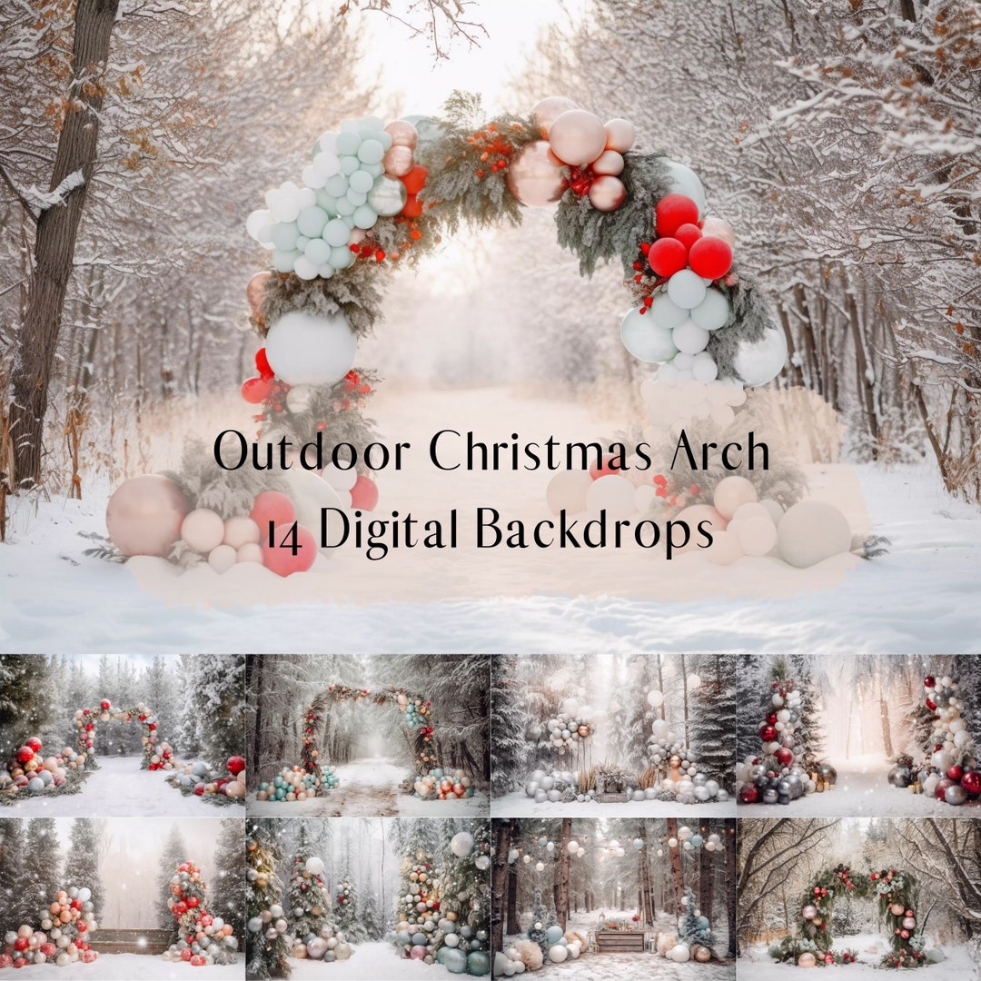 14 Christmas Arch Digital Backdrops, Outdoor Backdrops Holiday Winter ...