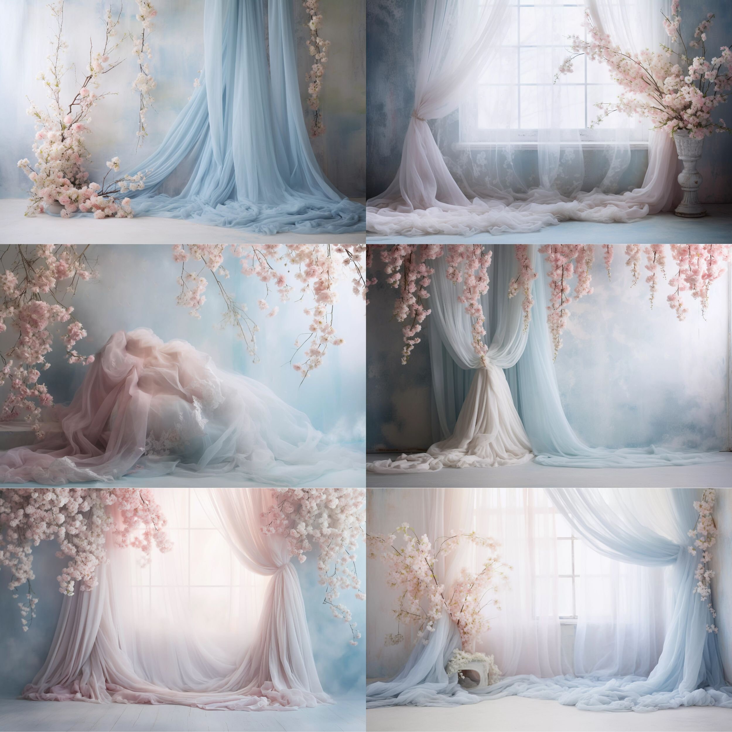 Romantic Blue Pink Digital Backdrops, Maternity Wedding Portrait ...