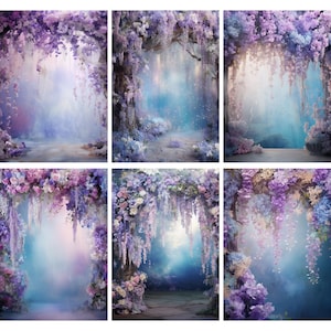 12 Dreamy Violet Floral Digital Backdrops, Photoshop Texture Overlays ...