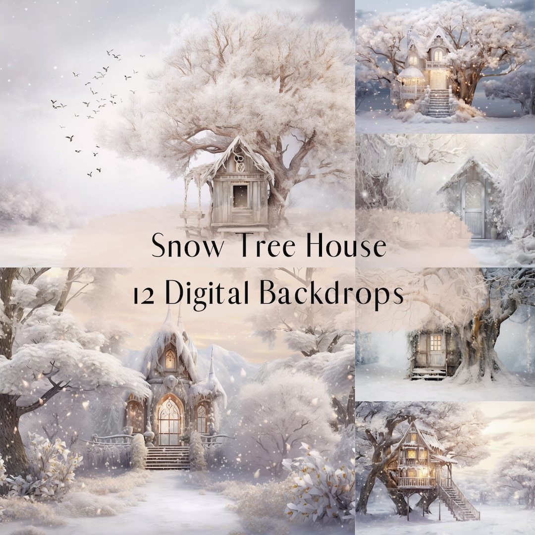 Snow Tree House Digital Backdrops for Portrait Composite, Winter ...