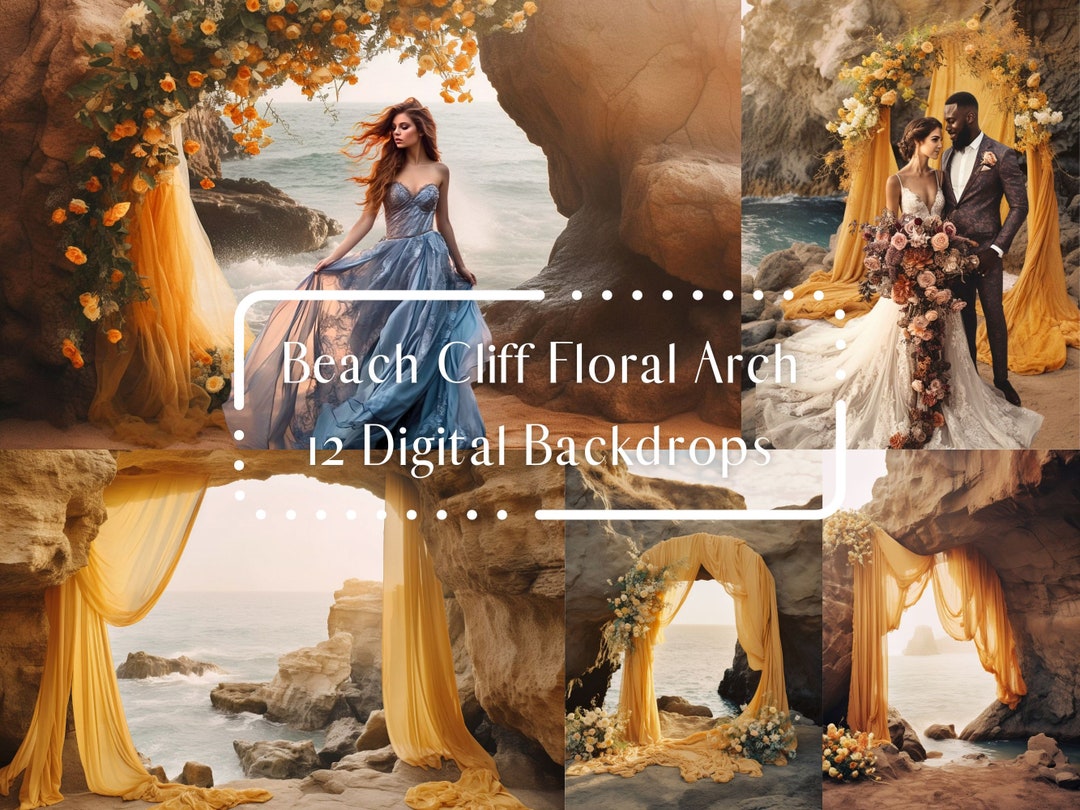 Beach Cliff Floral Arch Digital Backdrops,maternity Wedding Engagement ...