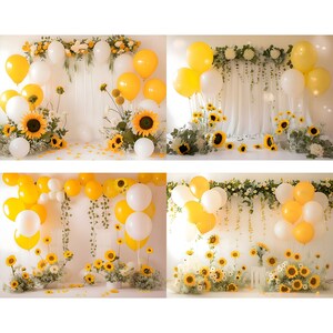 Sunflower Balloon Arch Digital Backdrops, Birthday Party, Cake Smash ...