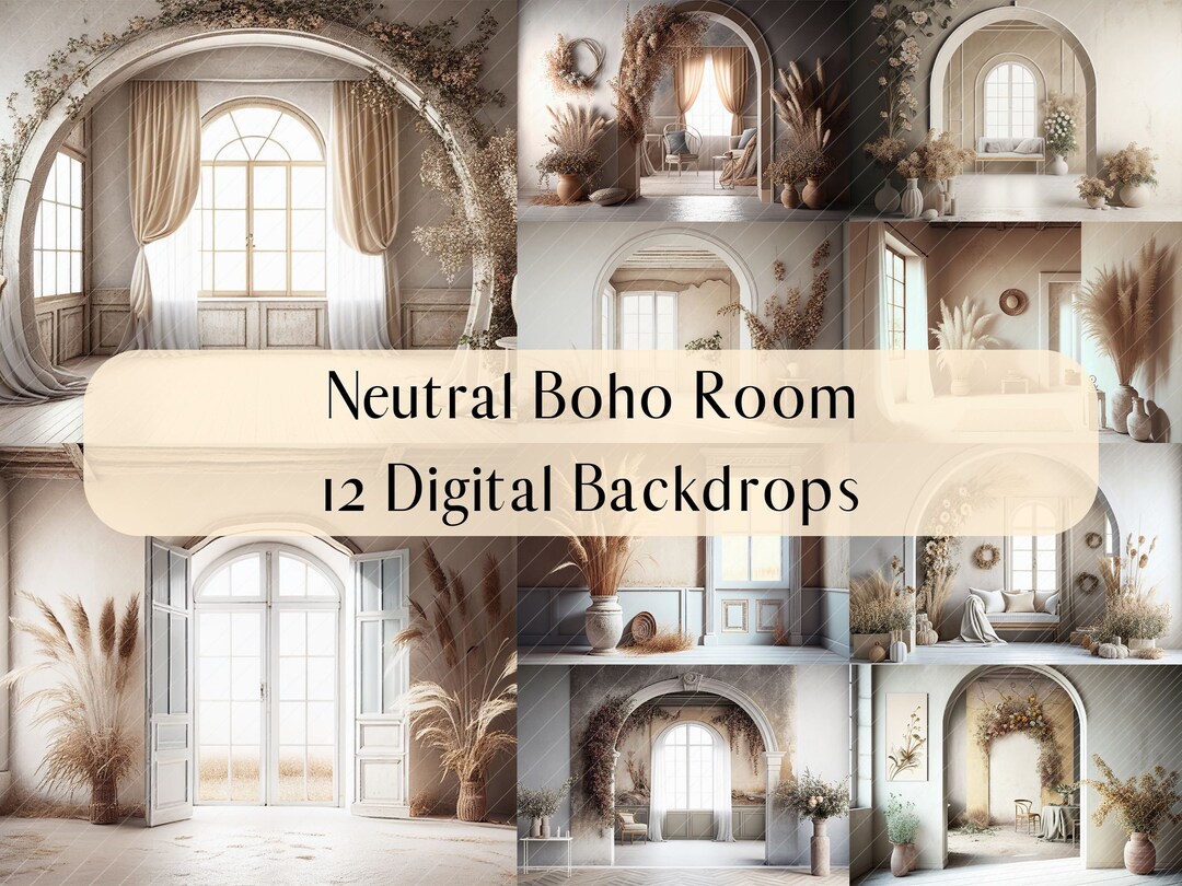 12 Neutral Boho Room Digital Backdrops, Maternity Digital Backdrop ...