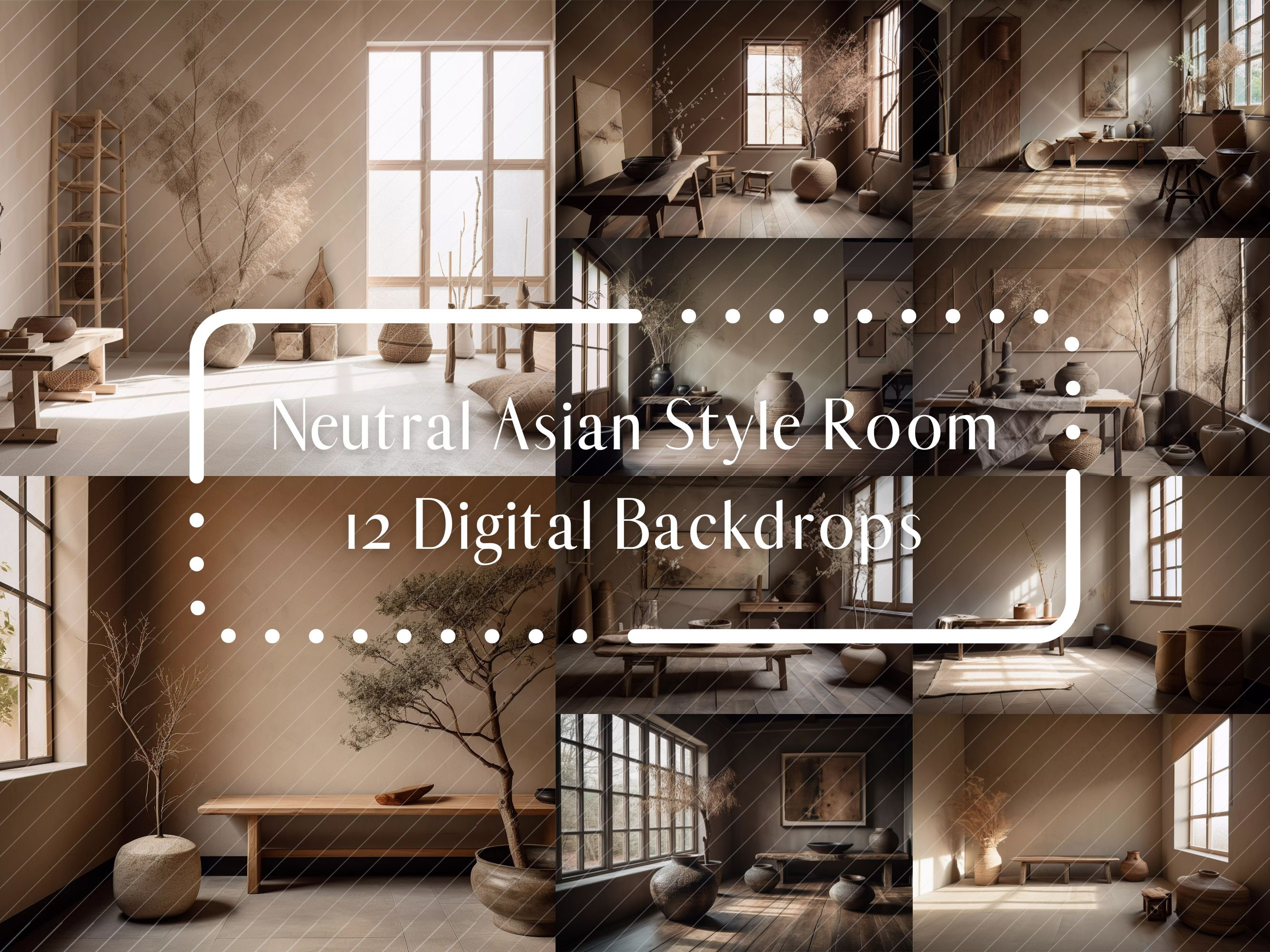 12 Neutral Earth Tone Asian Room Digital Backdrops, Photoshop Texture ...