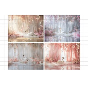 Romantic Swan Floral Room Digital Backdrops, Maternity Wedding Portrait ...