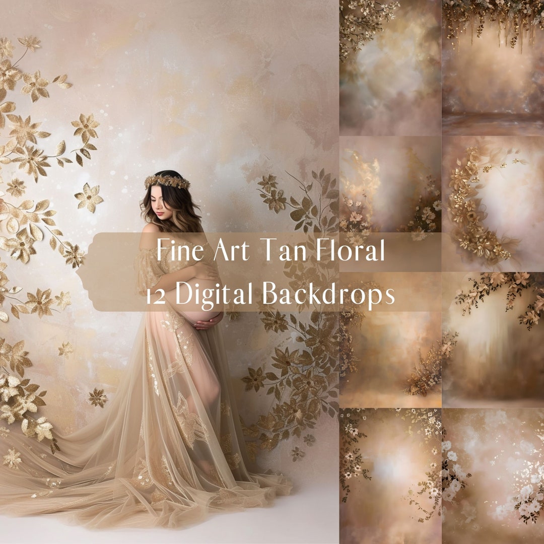 12 Tan Beige Floral Fine Art Digital Backdrops, Photoshop Texture ...