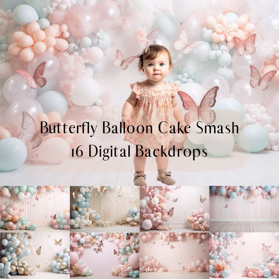 Pastel Butterfly Balloon Digital Backdrops, Child Photography Studio ...