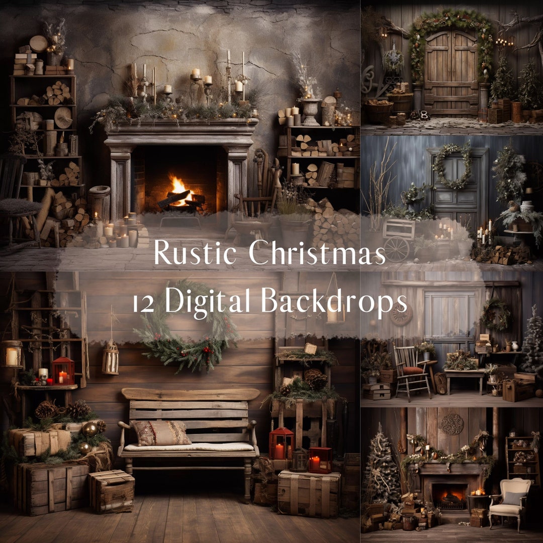 Rustic Christmas Digital Backdrops, Composite Backdrops Holiday Winter ...