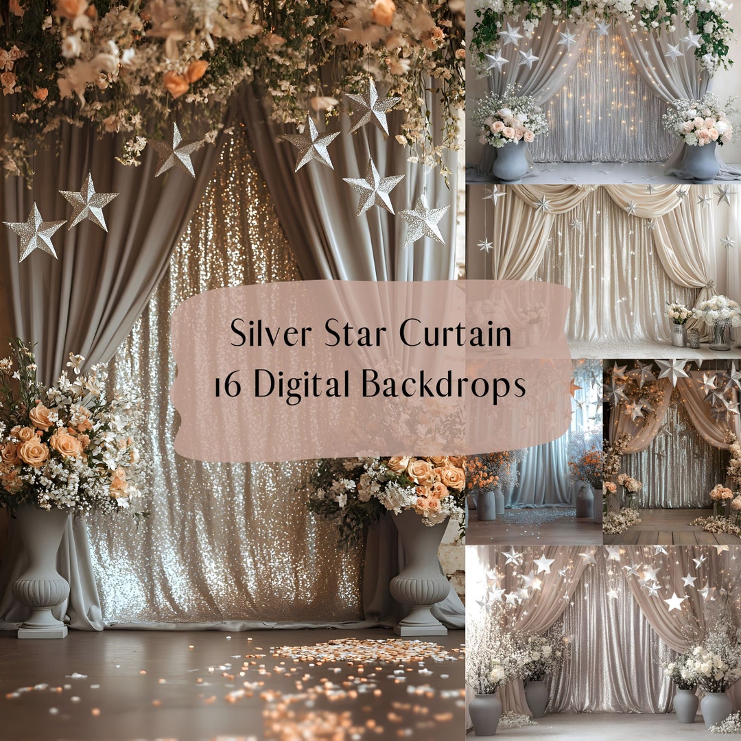 Silver Stars Curtains Digital Backdrops, Photoshop Overlays, Maternity ...