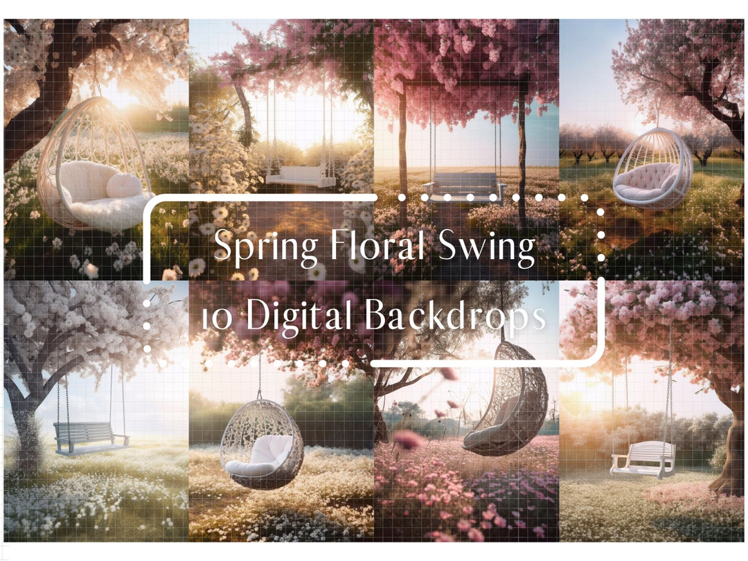 10 Floral Swing Digital Backdrops, Spring Outdoor Backdrop Overlays ...