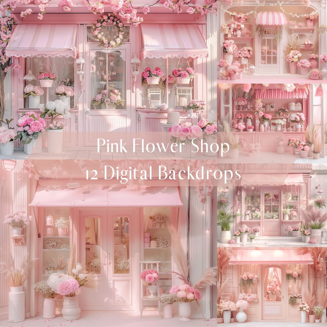 Pink Flower Shop Digital Backdrops, Family Portrait Kids Composite ...