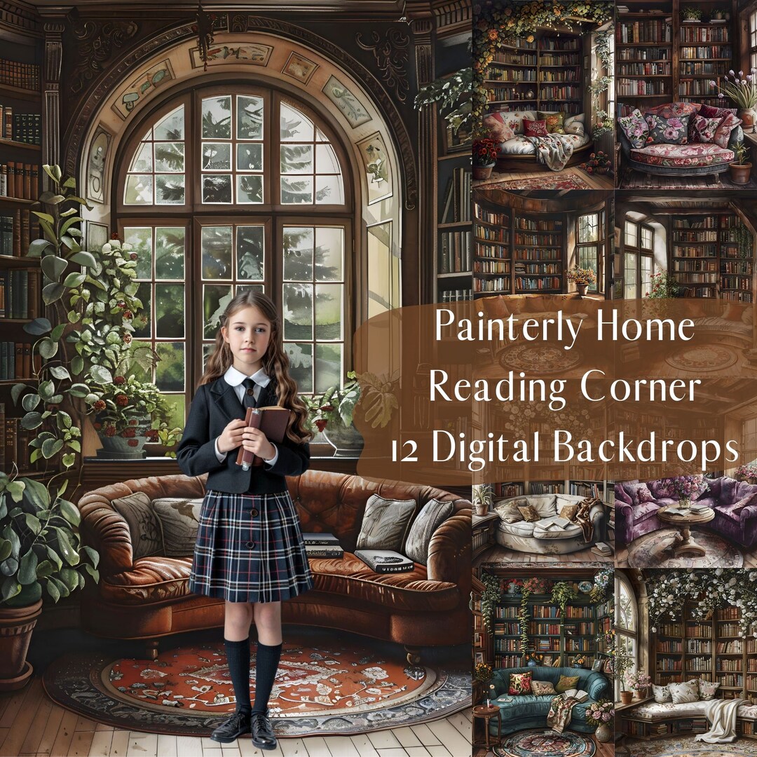 Painterly Home Reading Corner Digital Backdrops, Fine Art Portrait ...