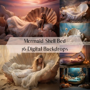 Mermaid Shell Bed Digital Backgrounds, Enchanted Composite Photo ...