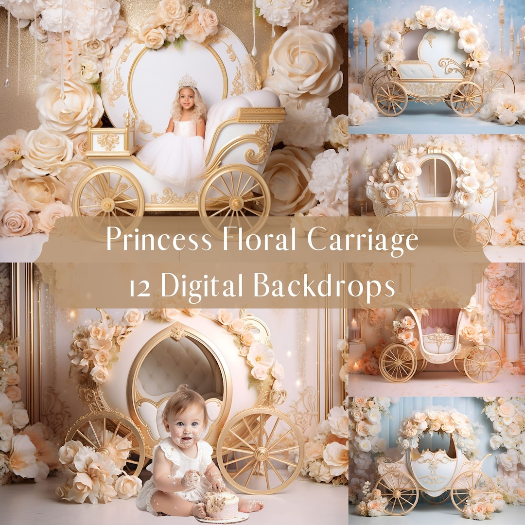 Princess Floral Carriage Digital Backdrops, Child Photography Studio ...