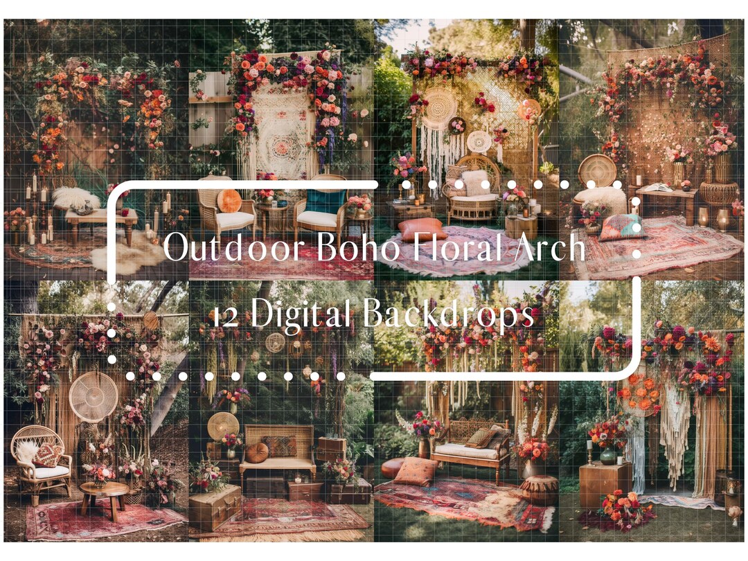 12 Outdoor Boho Floral Arch Digital Backdrops, Wedding Maternity Family ...