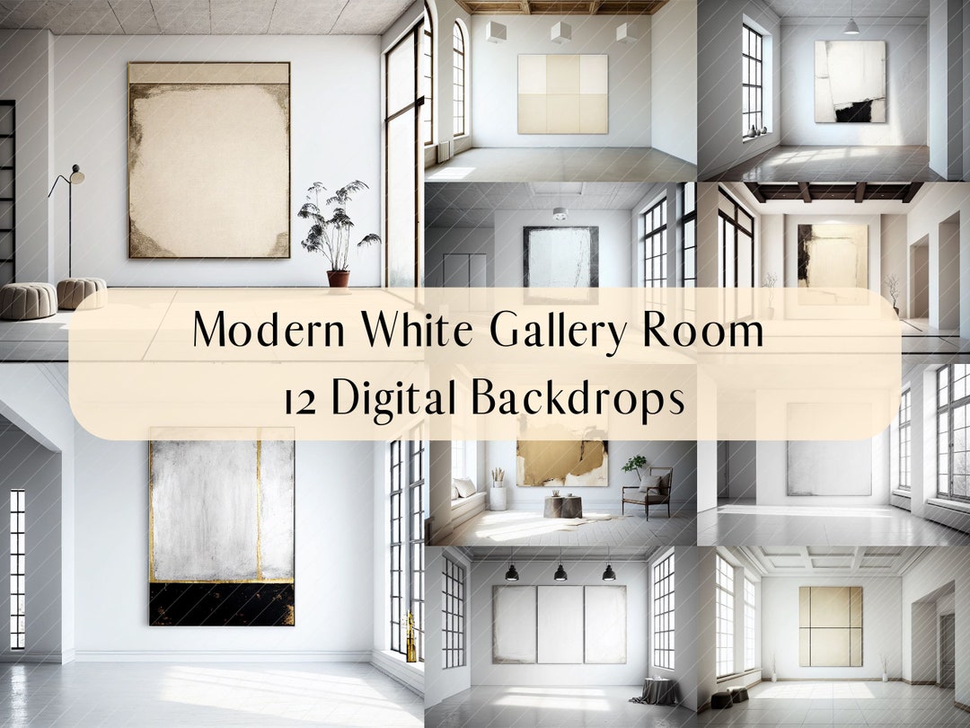 12 Modern White Gallery Room Digital Backdrops, Maternity Digital ...