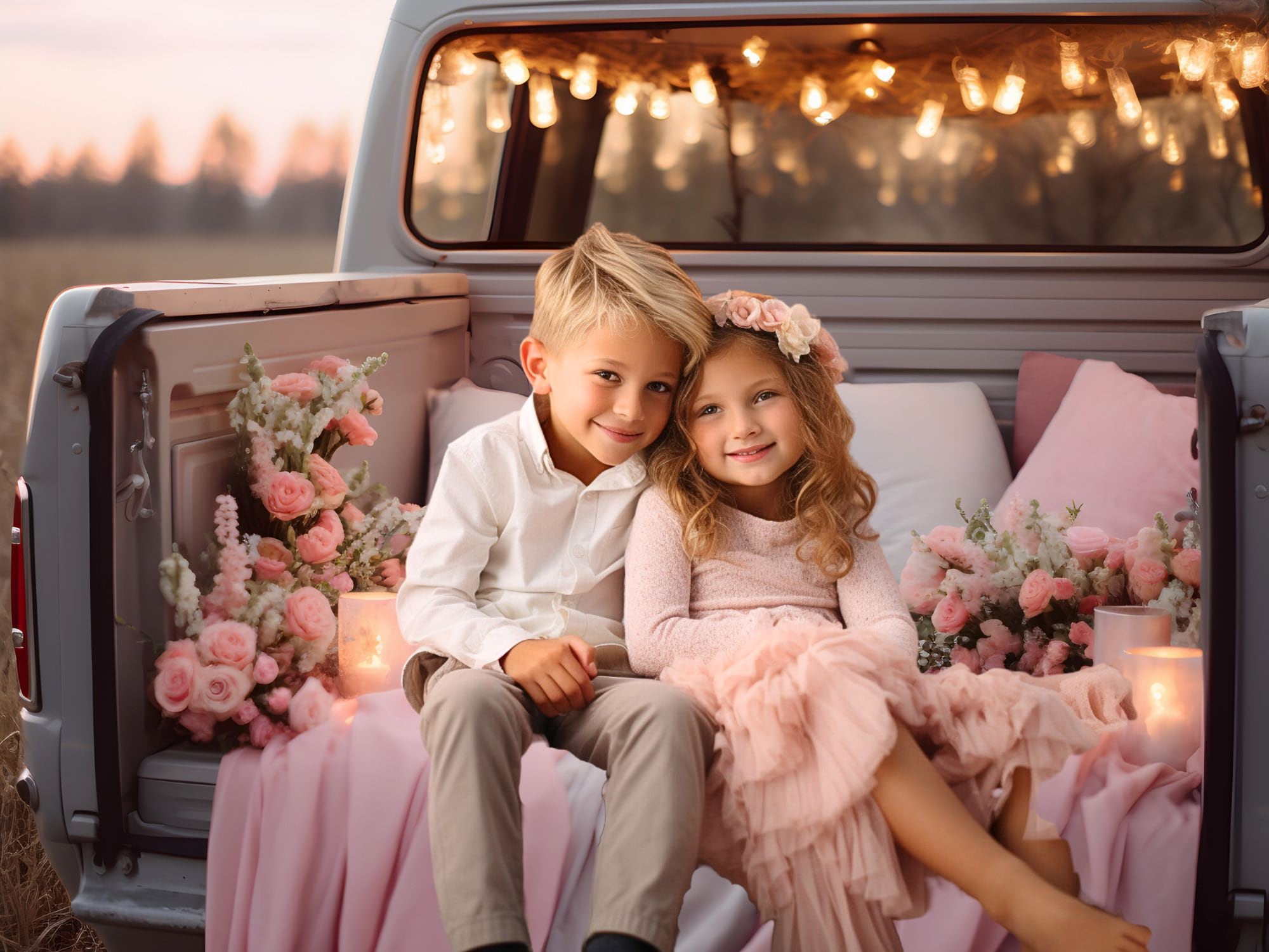 Romantic Pink Pickup Truck Digital Backdrops, Wedding Family Maternity ...